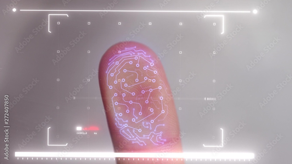 Biometric scanner scanning a human finger and identifying the user for ...