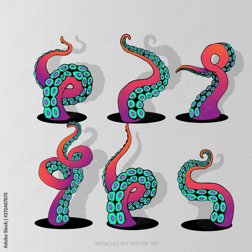 Futuristic DIY set with colorful tentacles of an octopus frame Stock ...