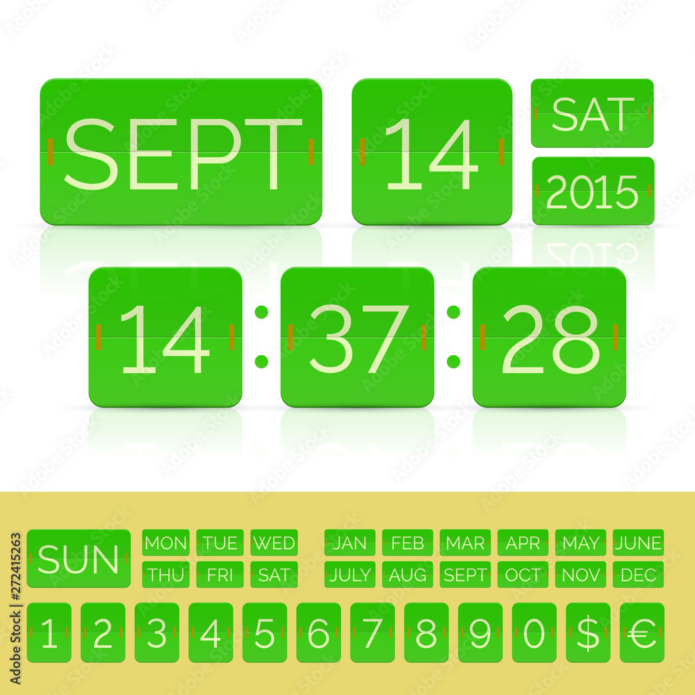 Green flip calendar with flat countdown timer with numbers isolated ...