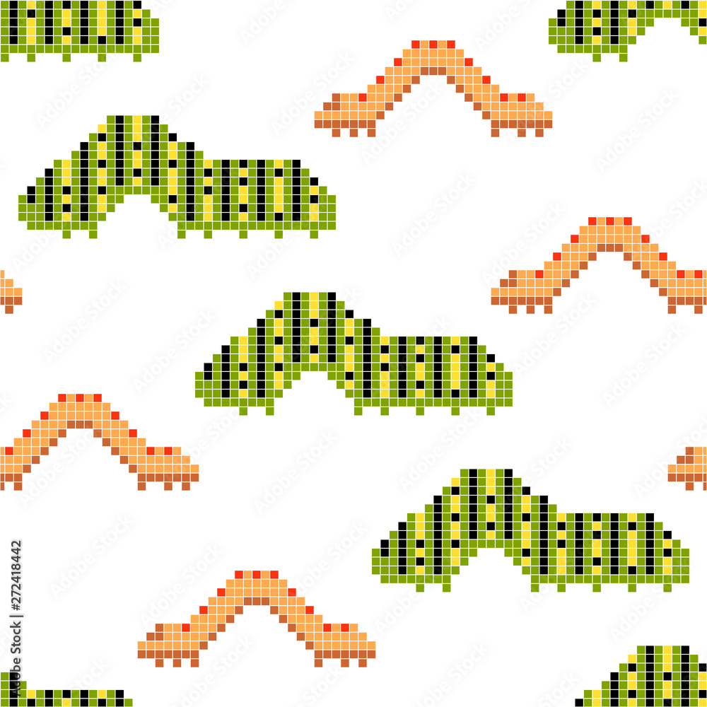 Pixel art style. Seamless background. Cute caterpillars on white ...