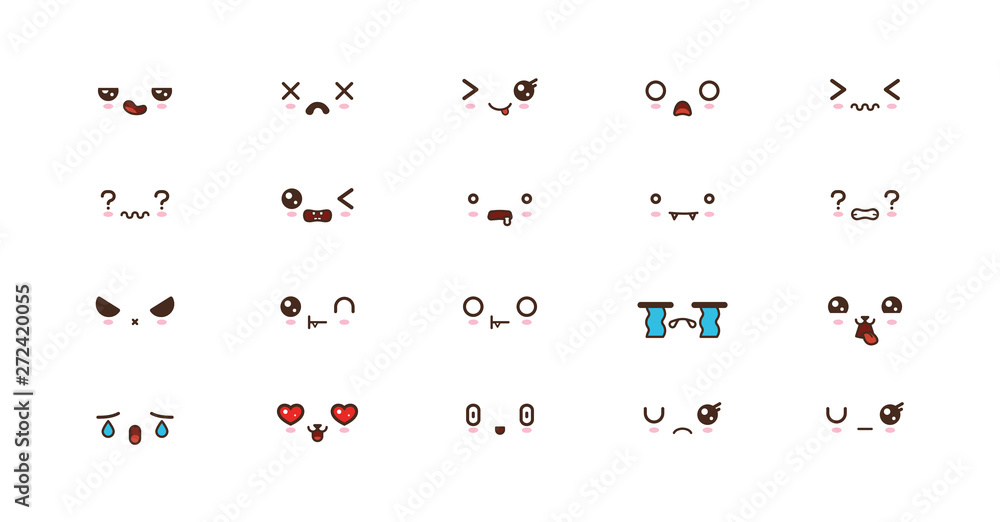 Kawaii cute faces smile emoticons. Japanese emoji Stock Vector | Adobe ...