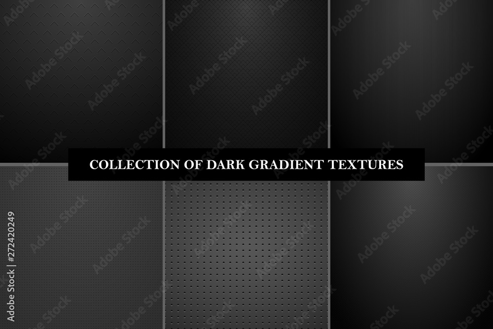 Collection of dark vector carbon textures. Black iron gradient ...