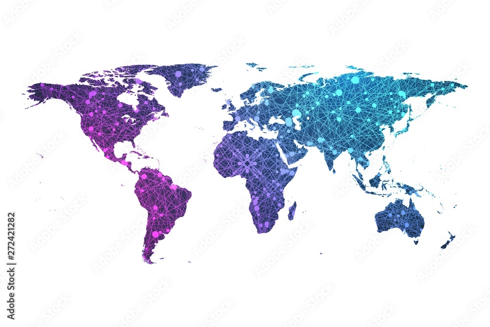 Plexus particle world map vector illustration concept. Stock Vector ...