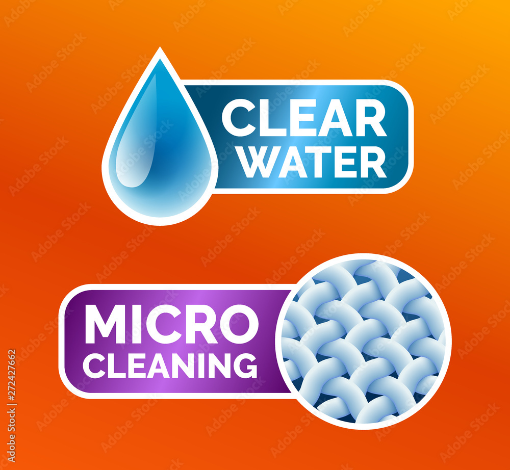 Washing clothes stickers set, stickers - micro cleaning, clear water ...