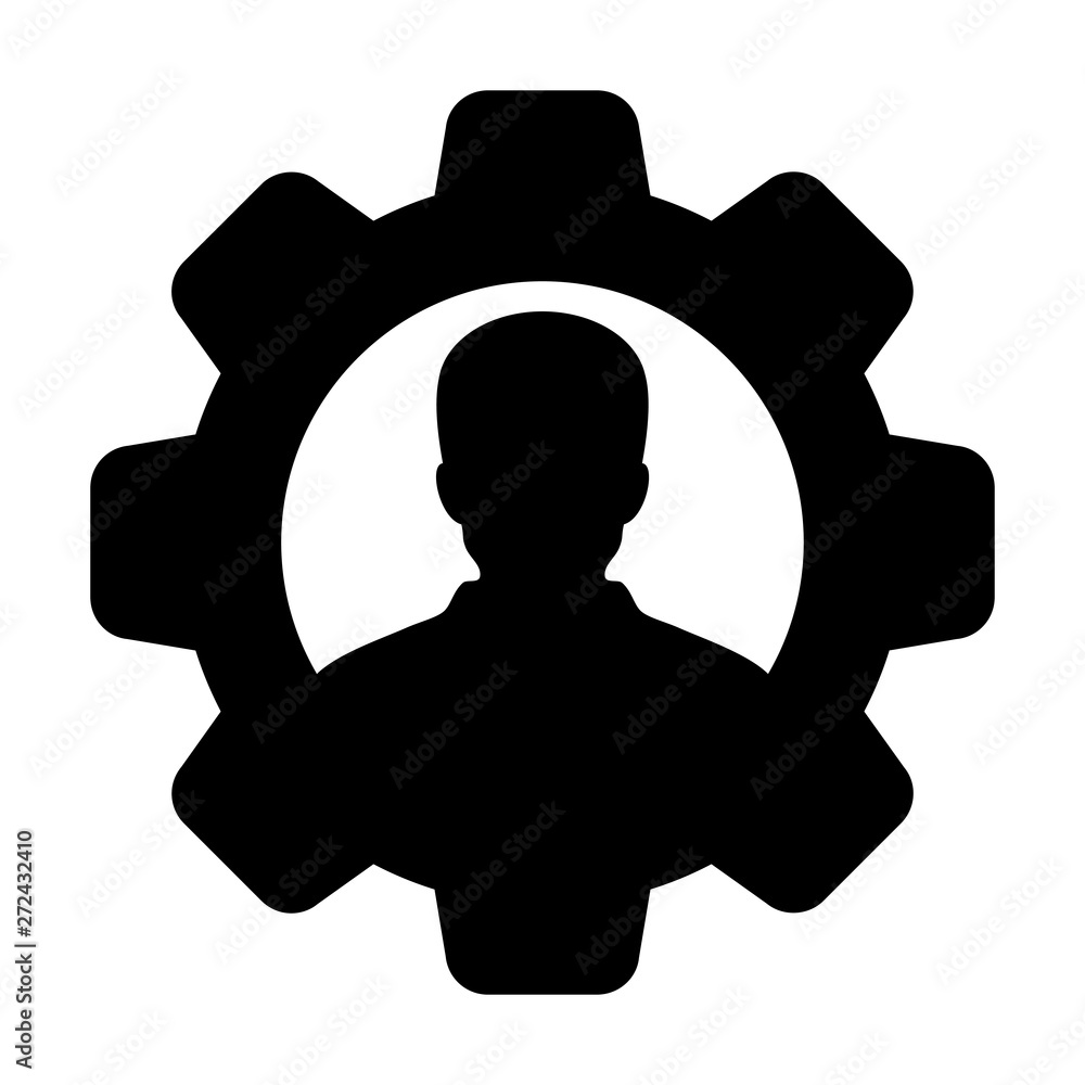 User icon vector male person profile avatar with gear cogwheel for ...