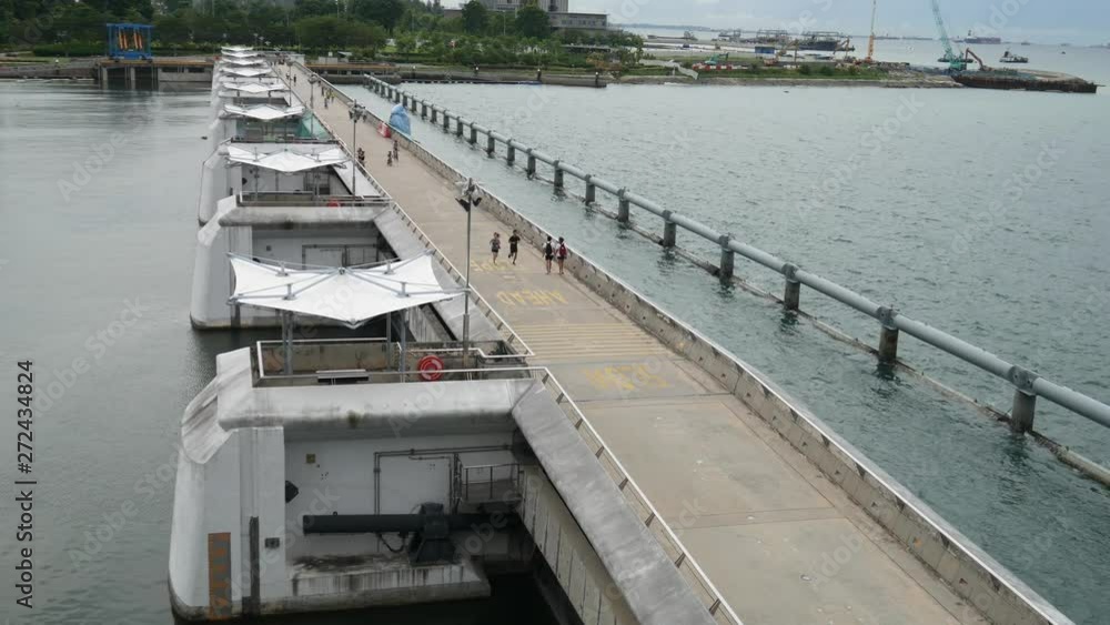 Video Stock Marina Barrage, Singapore. The barrage has three main ...