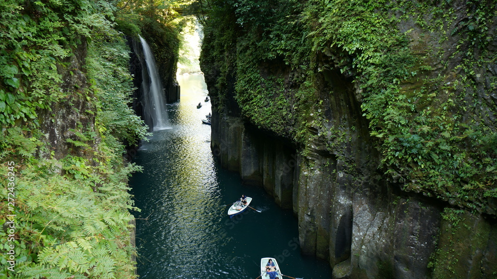 Boats are floating in Takachiho Gorge on Gokase River around ...