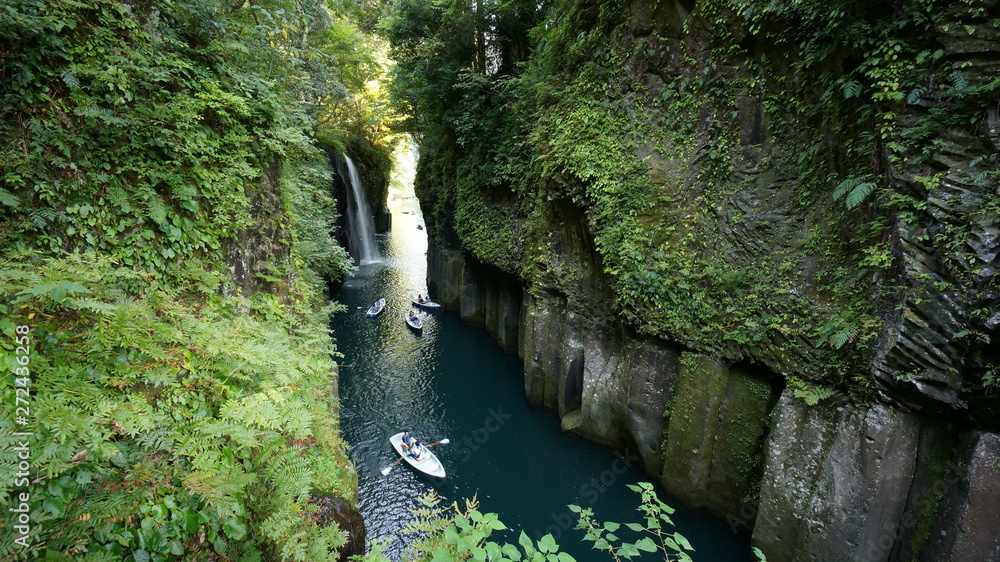 Boats are floating in Takachiho Gorge on Gokase River around ...