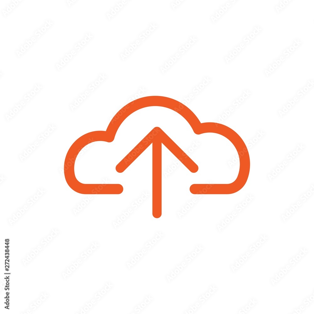 red cloud with rounded arrow up icon. Isolated on white. Upload icon ...