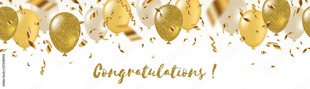 Congratulations - celebratory greeting banner - white, yellow, glitter ...