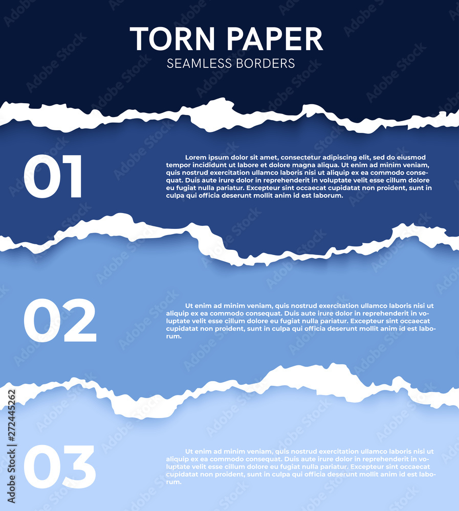 Seamless torn ripped paper layered isolated. Infographic. Blue color ...