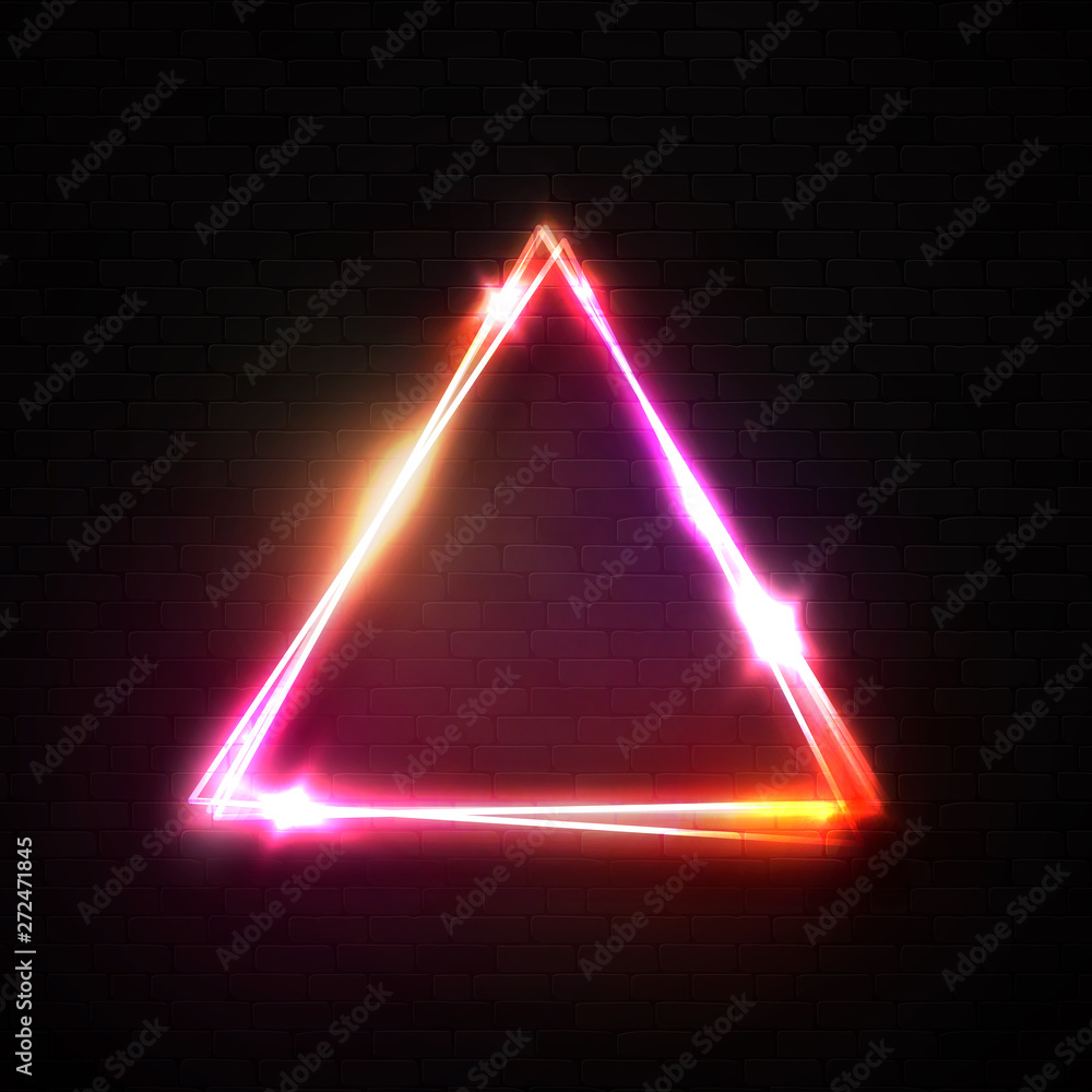 Red pink neon abstract triangle background. Glowing frame. Vintage ...