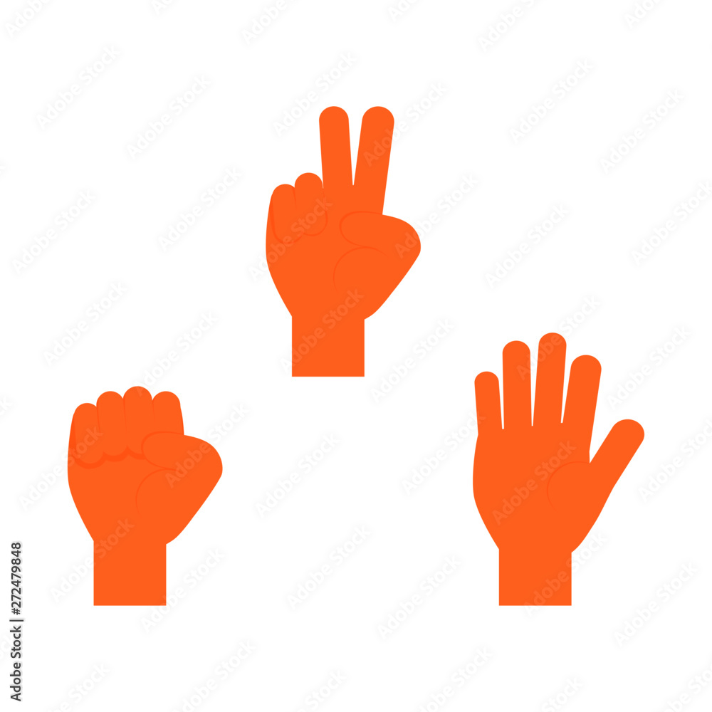 rock paper scissors. hand sign icons set isolated on white background ...