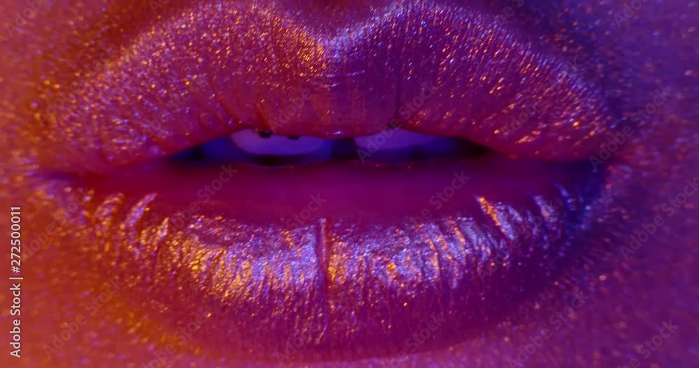 Girl's Face Part With Beautiful Golden Face. Lips.Teeth Braces. Smile ...