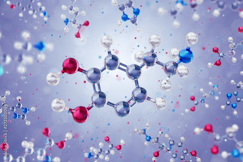 Molecule Of Dopamine. 3D model of a neurotransmitter dopamine ...