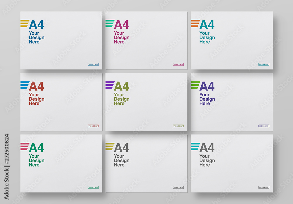 9 Horizontal Pages in Grid Mockup Stock Template | Adobe Stock