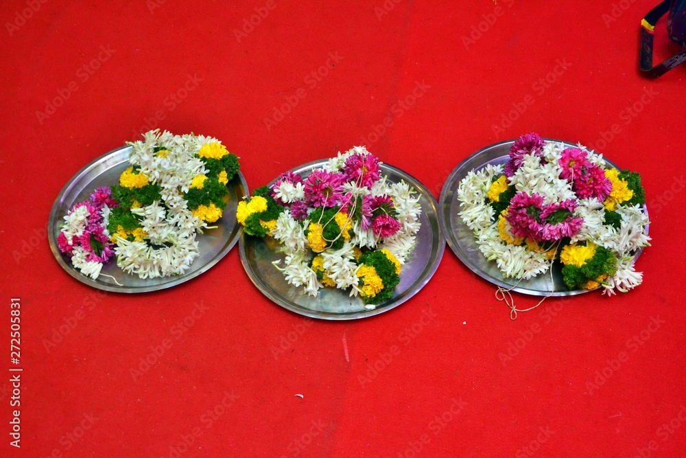 Maharashtrian Wedding Ritual - Seeman Puja - Closeup of plates (Thali ...