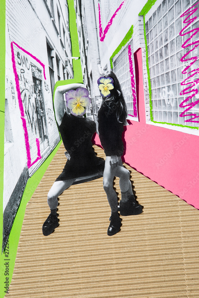 3d collage showing two cool people voguing with cardboard and drawn ...