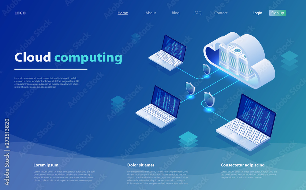 Cloud Computing Concept. Cloud computing technology users network configuration isometric ...