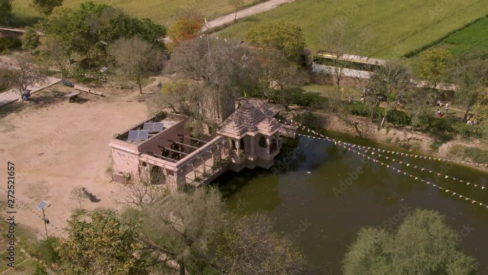 Braj, India, "Vrinda Kund" and "Ter Kadamba" temples UP, 4k aerial ...