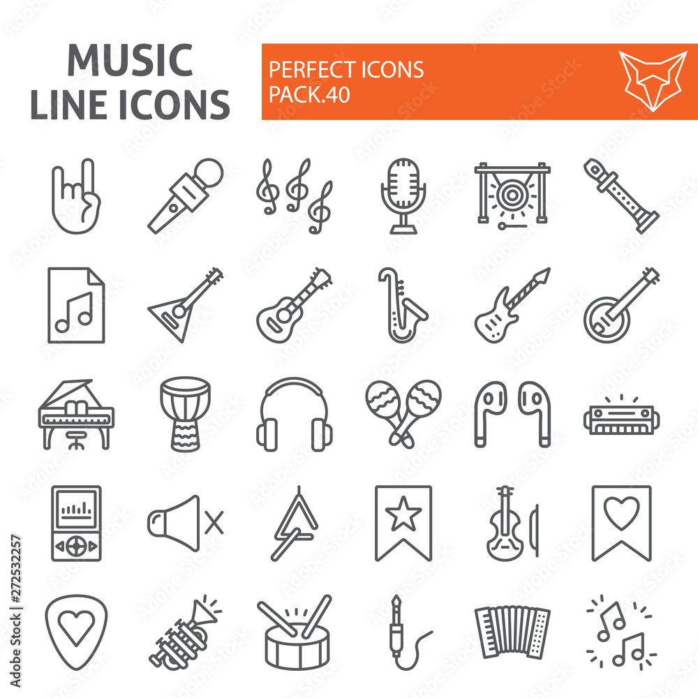 Music line icon set, musical instruments symbols collection, vector ...