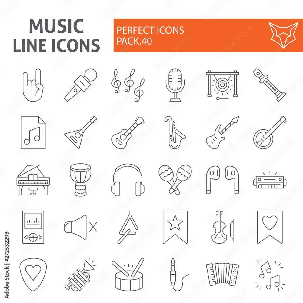 Music thin line icon set, musical instruments symbols collection ...
