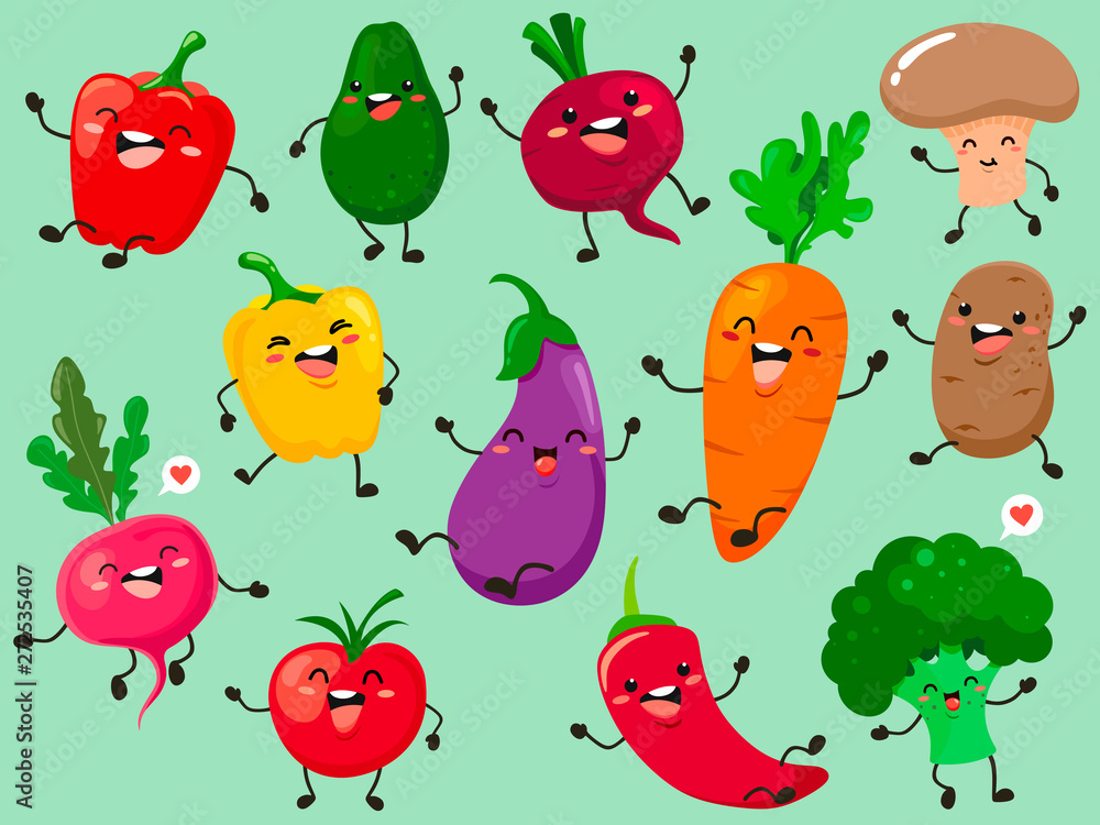 Funny collection of cartoon plant characters. Vector vegetable isolates ...