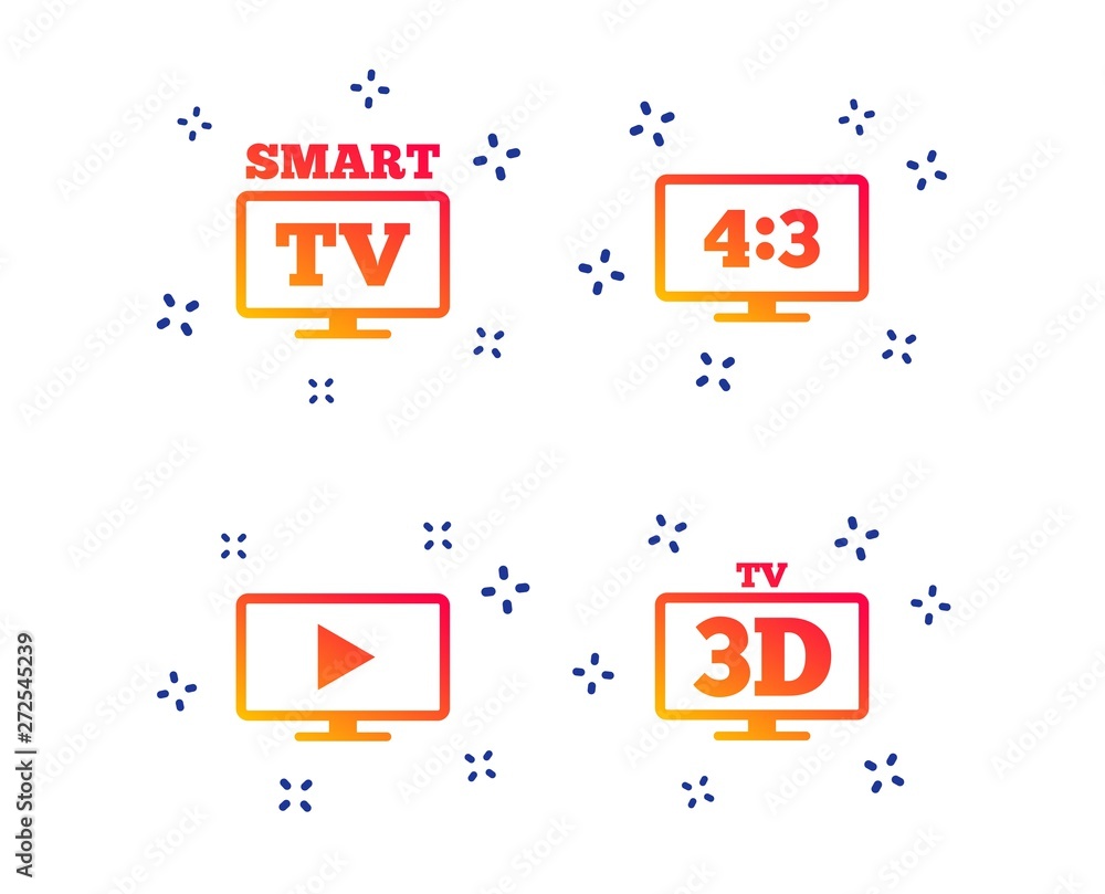 Smart TV mode icon. Aspect ratio 4:3 widescreen symbol. 3D Television ...