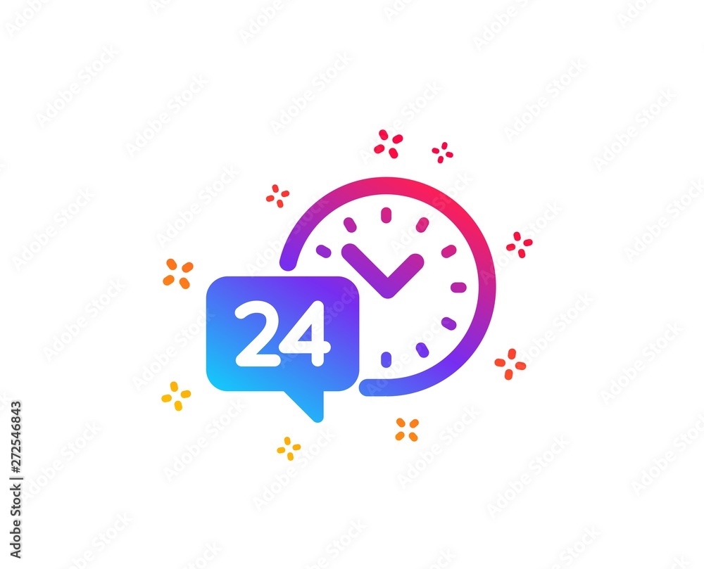 24 hour time service icon. Call support sign. Feedback chat symbol ...