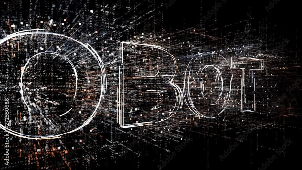 4k robot animated word tag cloud;text design animation.The Matrix style binary computer code ...