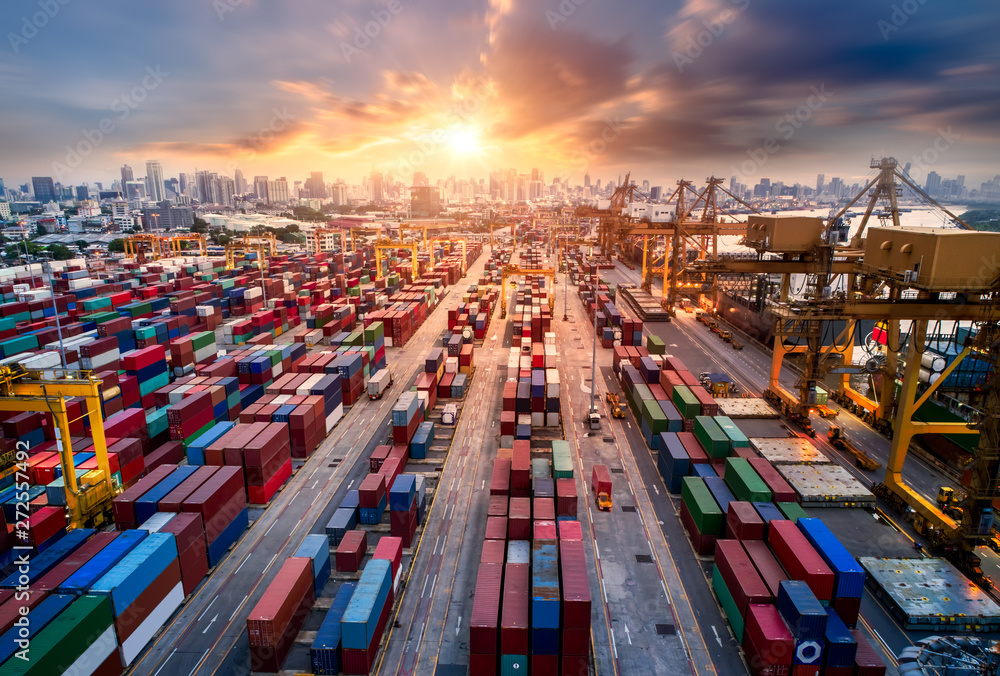 Logistics and transportation of Container Cargo ship and Cargo plane ...