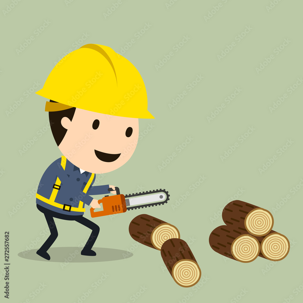 Vetor de Cut wood with a machine saw, Vector illustration, Safety and ...