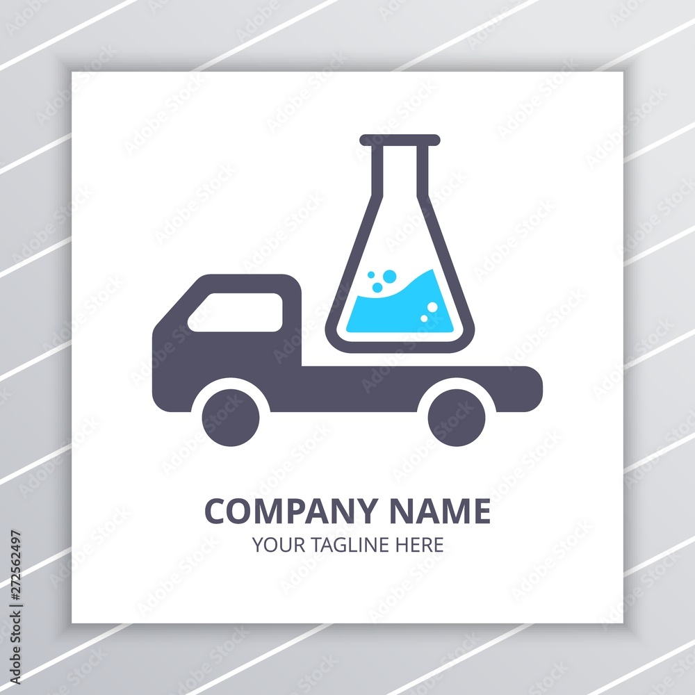 Research Lab Delivery Logo Design Concept, laboratory bottle and truck ...