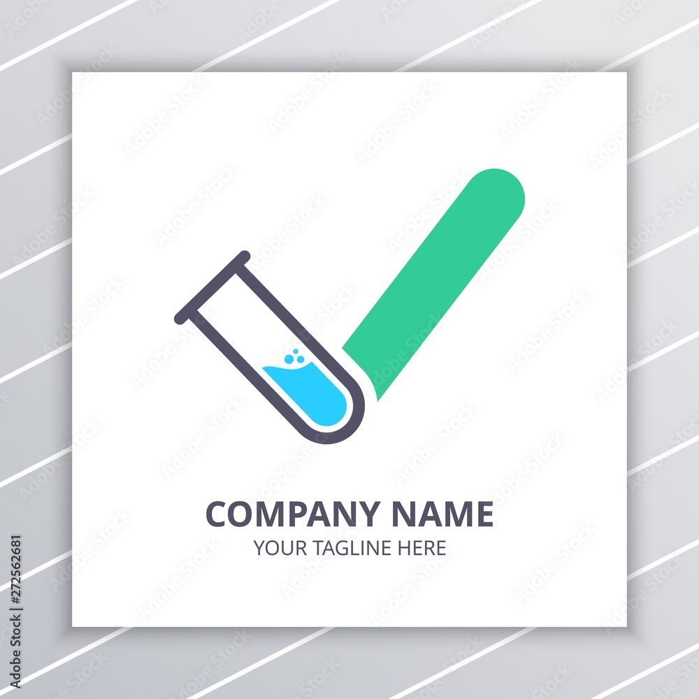 Research Lab Check Mark Logo Design Concept, laboratory bottle element ...