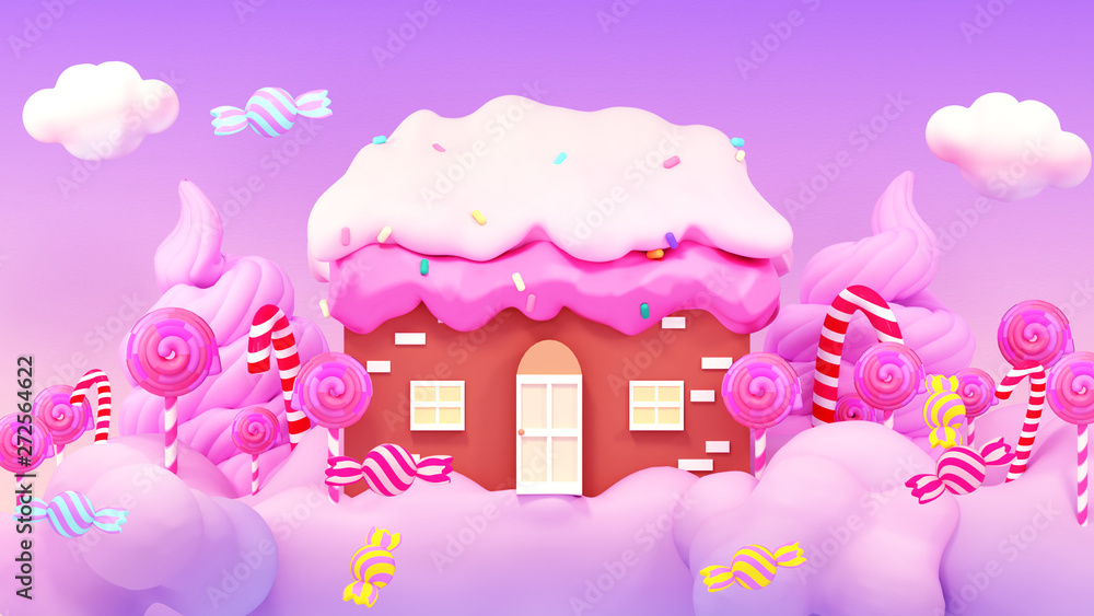 Sweet cartoon candy house. 3d rendering picture. Stock Illustration | Adobe Stock