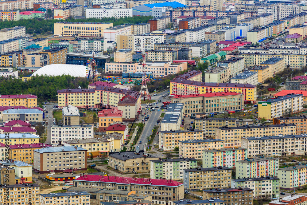 Top View Of The City Of Magadan Aerial Photography Of Streets And Top View Of The City Of Magadan Aerial Photography Of Streets And
