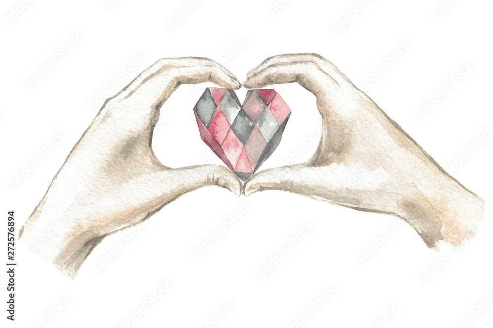 High quality hand painted watercolor hands and heart shape, design for ...