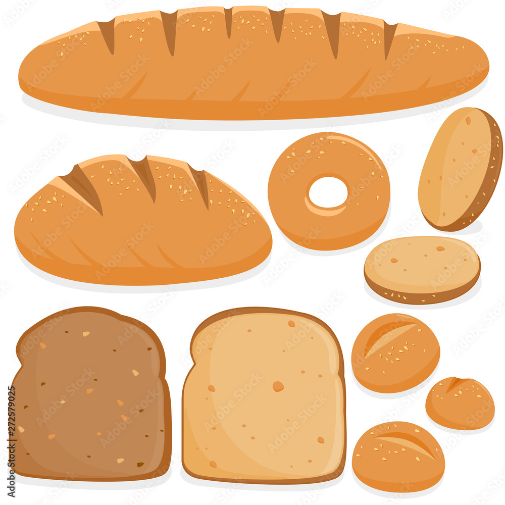 Collection of different types of bread. Vector illustration set Stock ...
