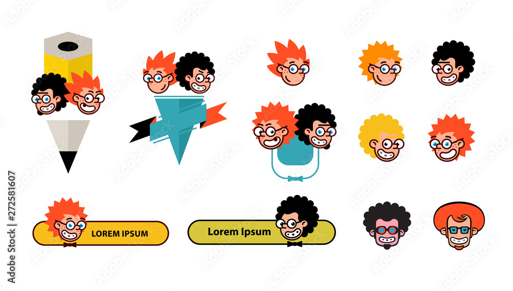 Cartoon characters geeks in a flat style. Image isolated on white ...
