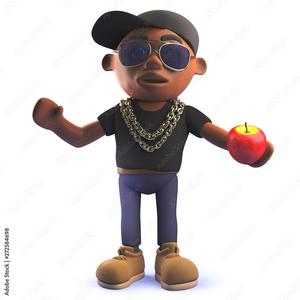 Cartoon African hip hop rapper character in 3d holding an apple Stock ...