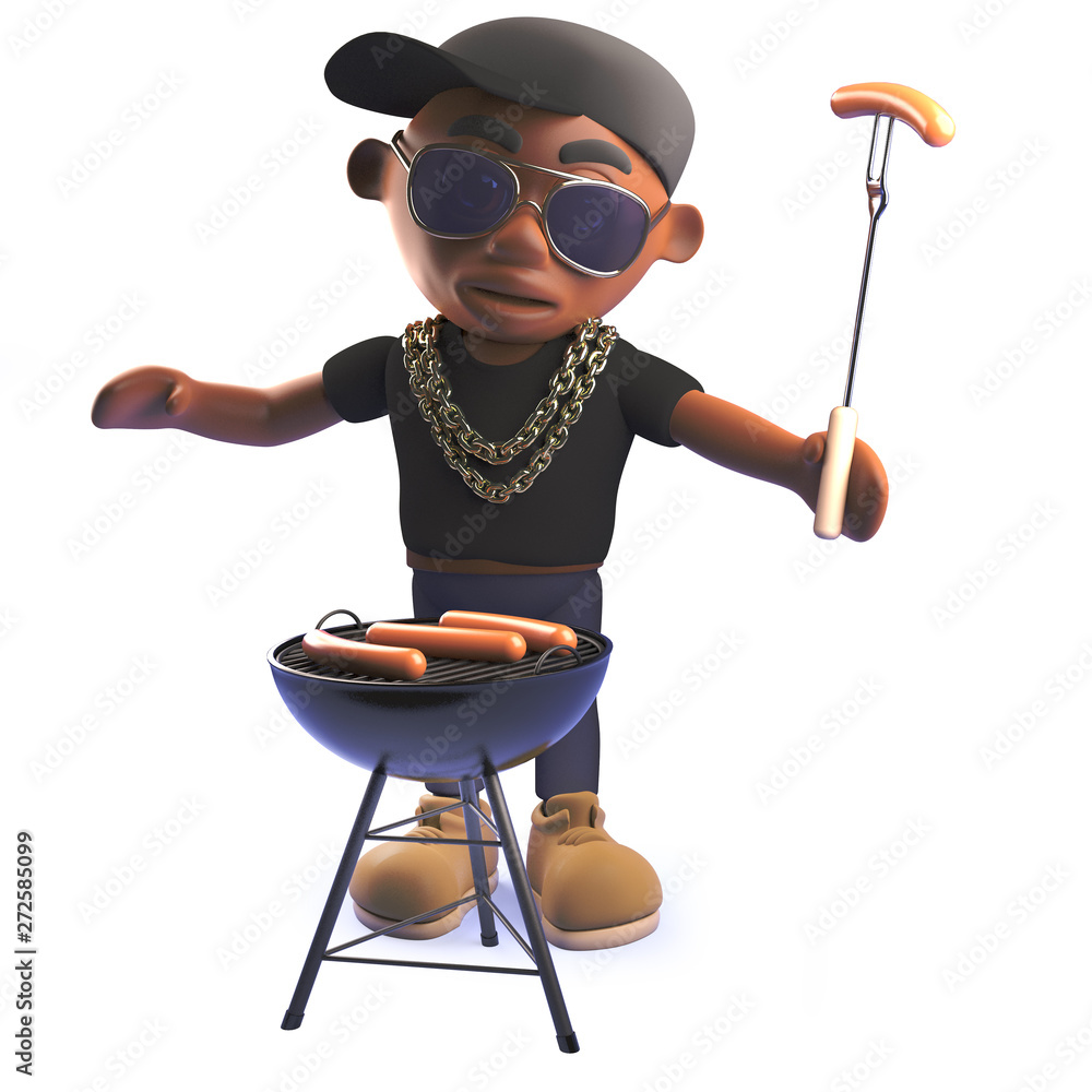Cartoon 3d African American hiphop rapper cooking a bbq barbecue Stock ...