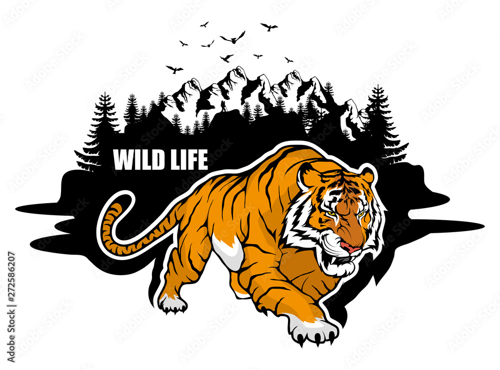 typography slogan wild life with tiger illustration, used for printing ...