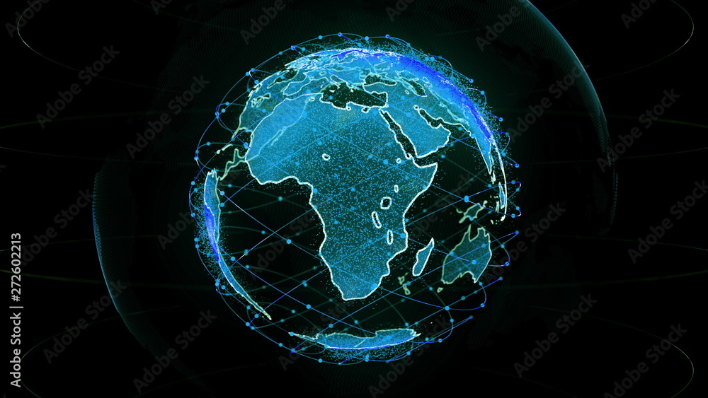 Digital earth data globe - abstract 3D rendering satellites network ...