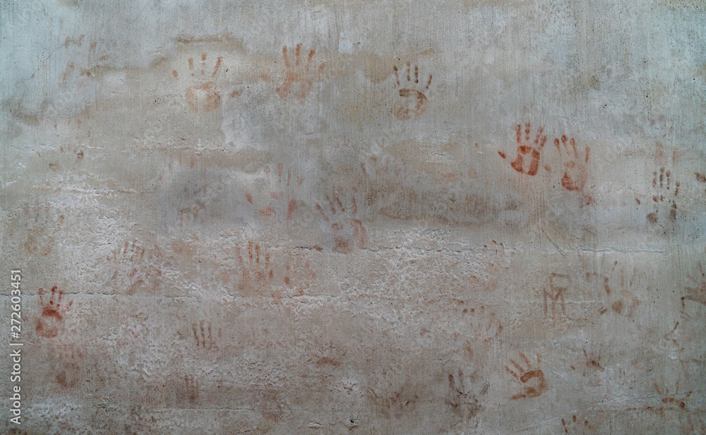 Bloody red color hands on concrete wall texture Stock Photo | Adobe Stock