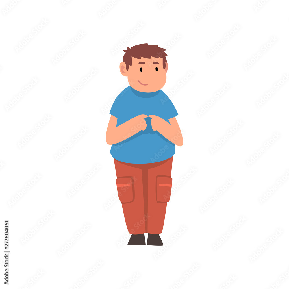 Cute Standing Fat Boy, Overweight Child Character Vector Illustration ...