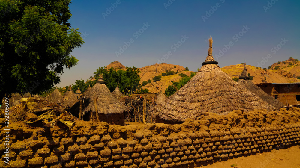 Lanscape with Mataya village of sara tribe people, Guera, Chad Stock ...