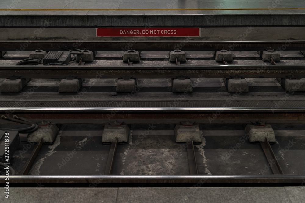 Red do not cross sign in an underground metro station by the rai Photos ...