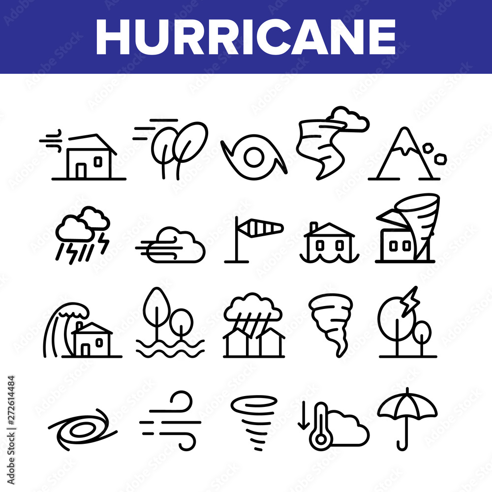 Hurricane Natural Disaster Vector Linear Icons Set. Hurricane, Wind And ...