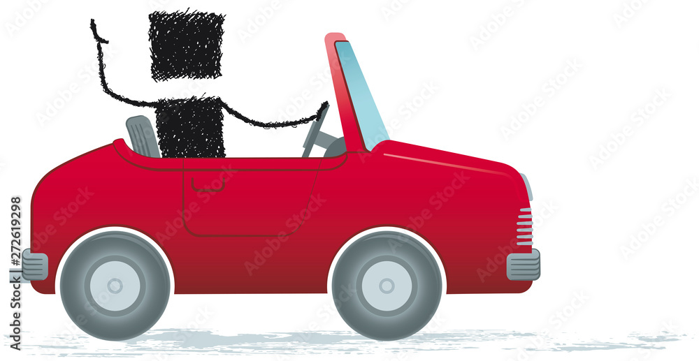 Driving a car, isolated on white background. Illustration of a stick ...