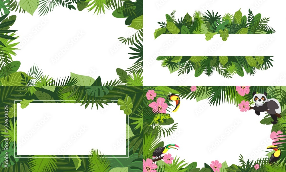Rainforest banner set. Cartoon illustration of rainforest vector banner ...